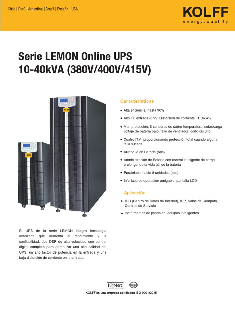 UPS Kolff Serie LEMON 10-40kVA | PDF | Electricidad | Electrónica