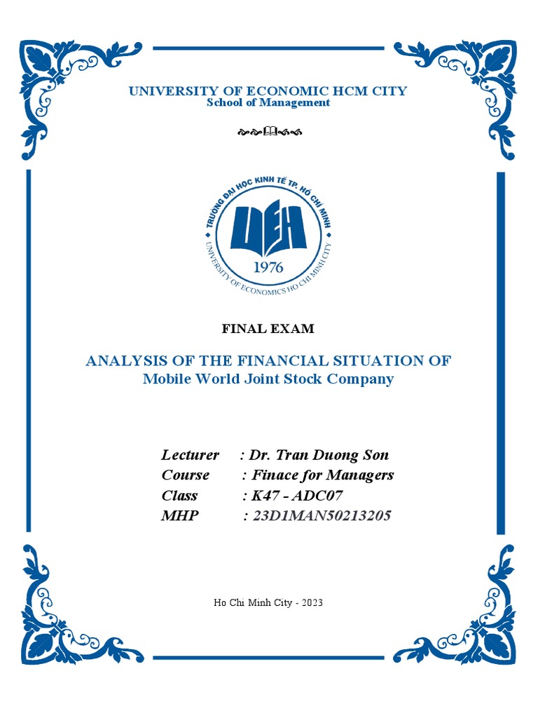 FFM-Phân tích tài chính TGDT Cuối kì | PDF