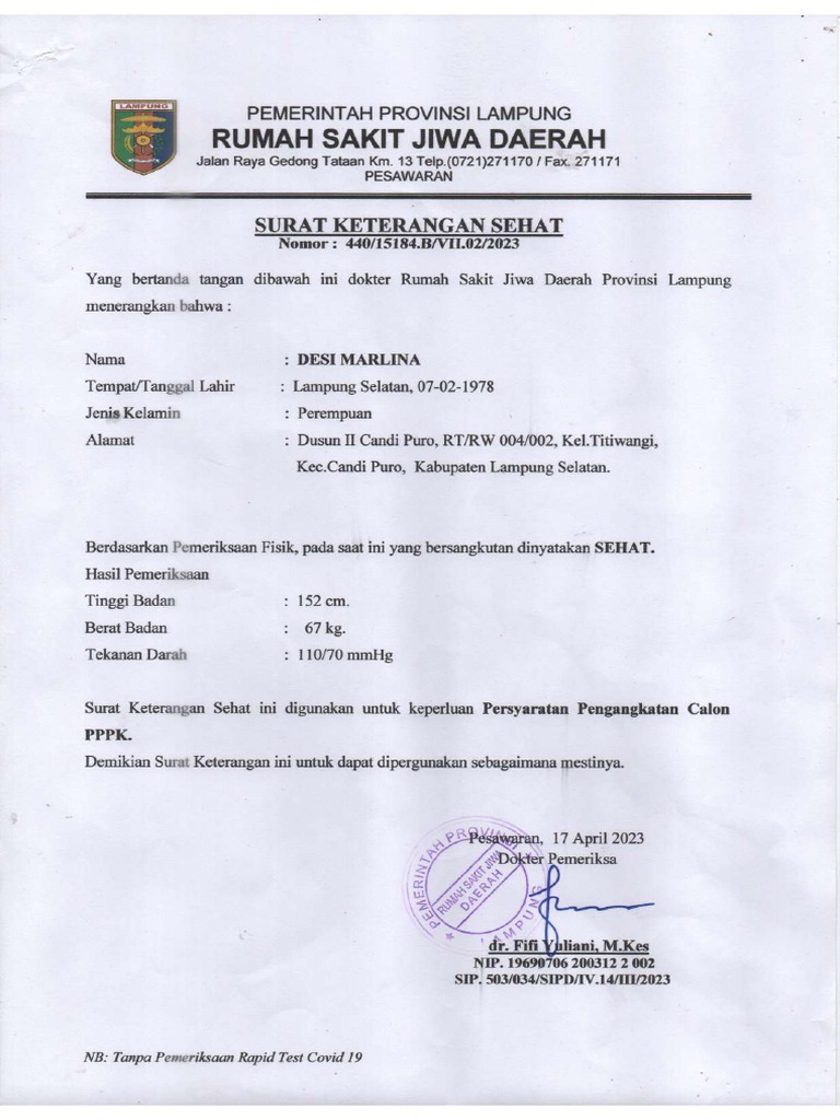 Suket Sehat Jasmani - Desi Marlina | PDF