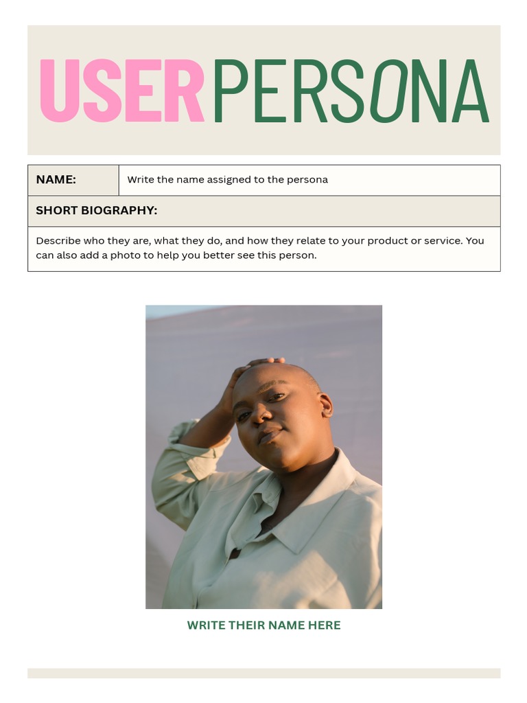 User Persona Doc in Beige Pink Green Bold Style | PDF