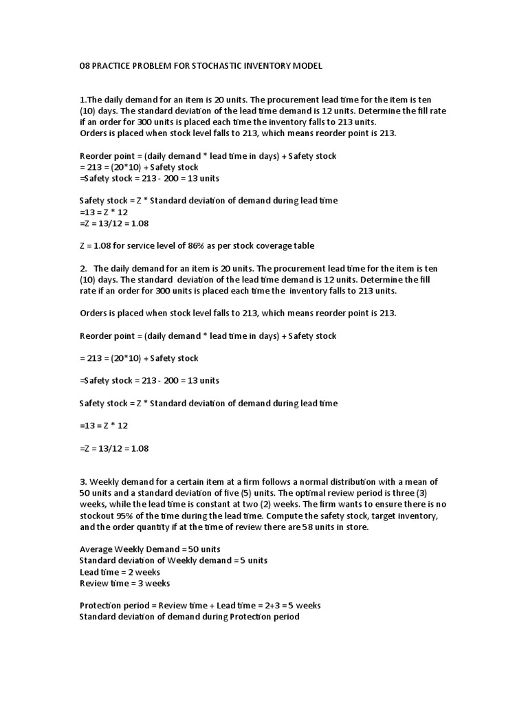08 Practice Problem For Stochastic Inventory Model Pdf