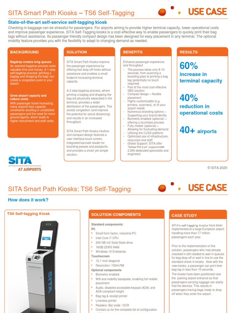 أكشاك المسار الذكية من SITA - وضع العلامات الذاتي لـ TS6 | PDF | Touchscreen | Airport