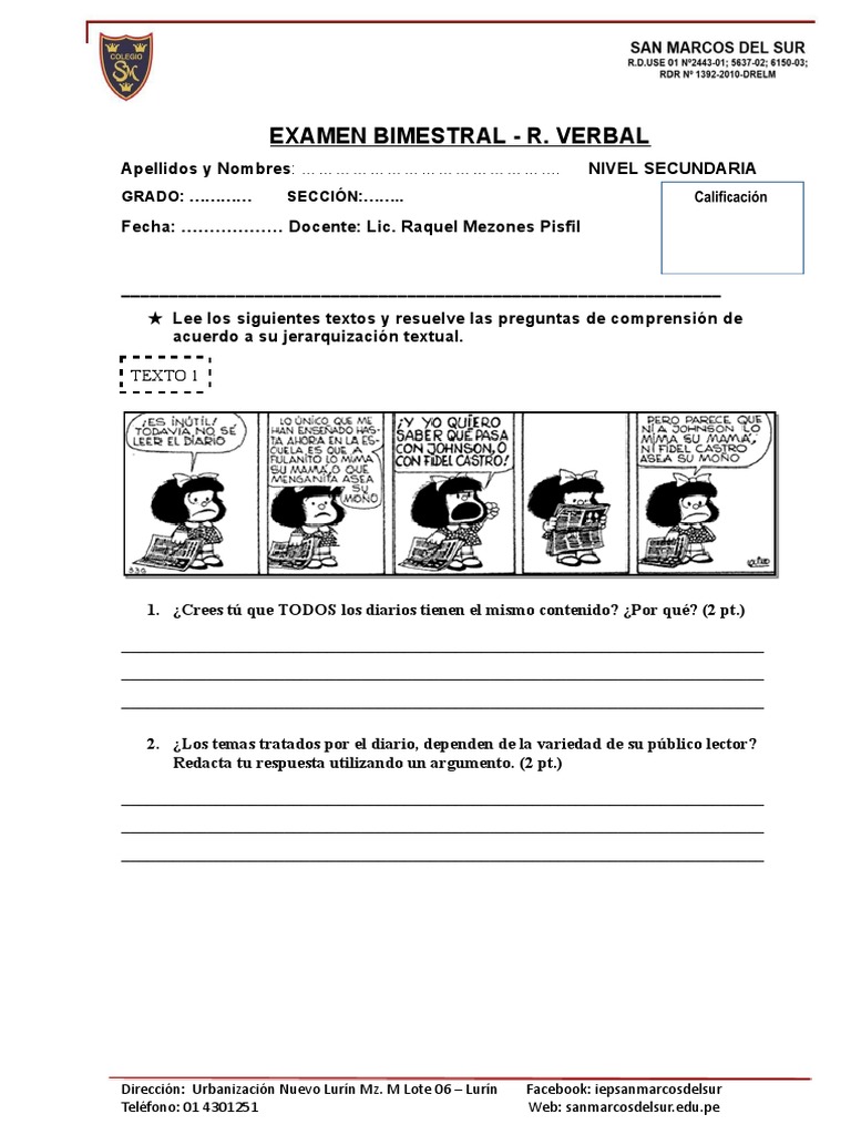 Ex. Bim R.V 4 Sec | PDF | Estudios de idiomas extranjeros Ex. Bim R.V 4 Sec | PDF | Estudios de idiomas extranjeros