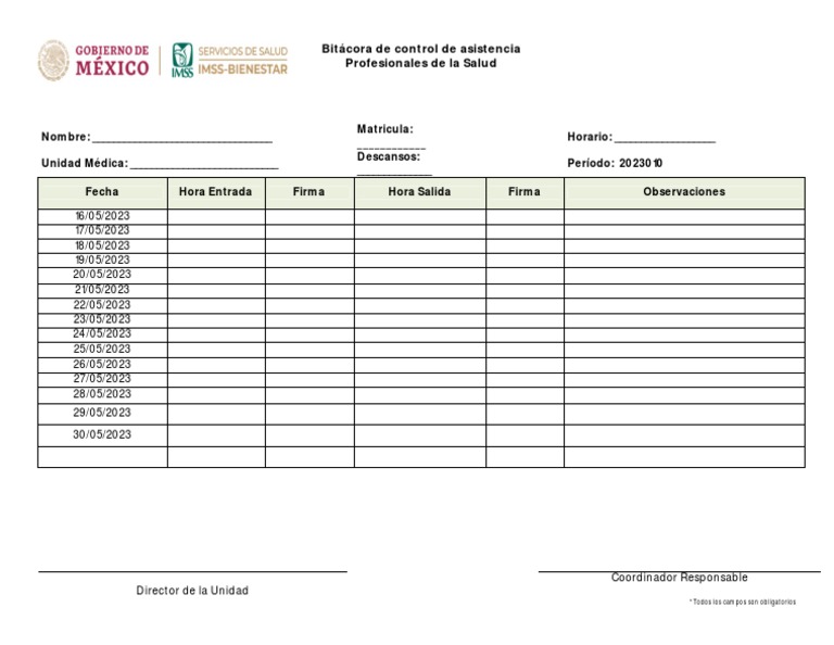 Bitácora de Control de Asistencia Generica 2023010 | PDF