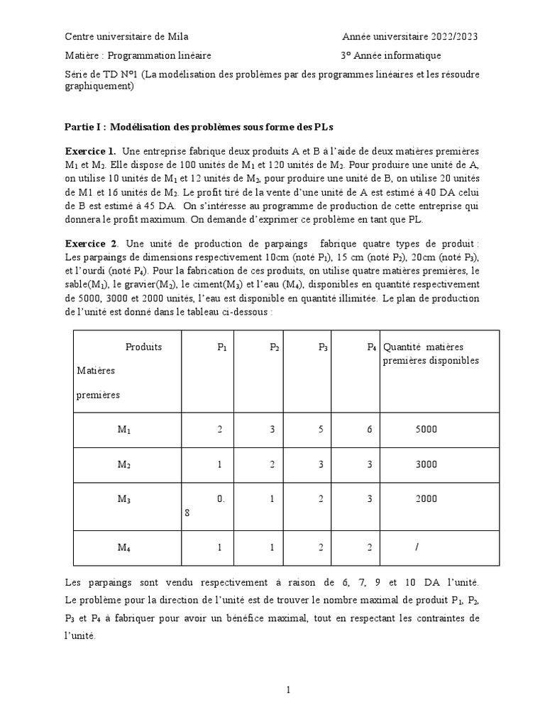 TD PL | PDF | Optimisation linéaire