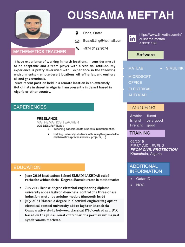 Meftah Oussama CV en Anglais - Math | PDF