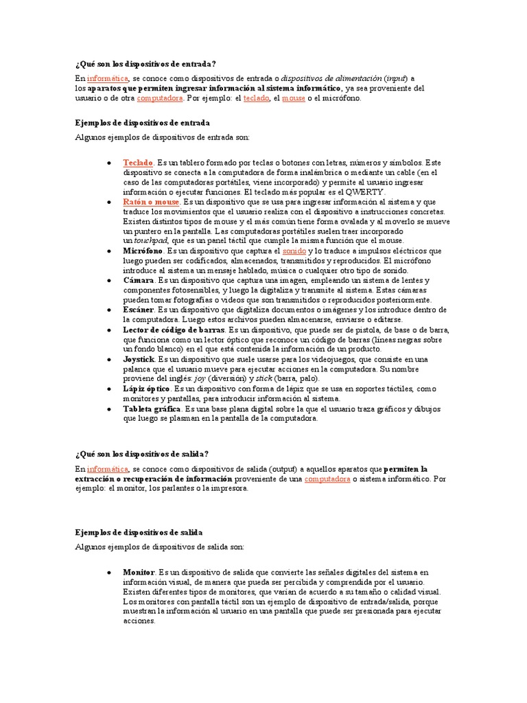Qué Son Los Dispositivos de Entrada | PDF | Periférico | Hardware de la ...
