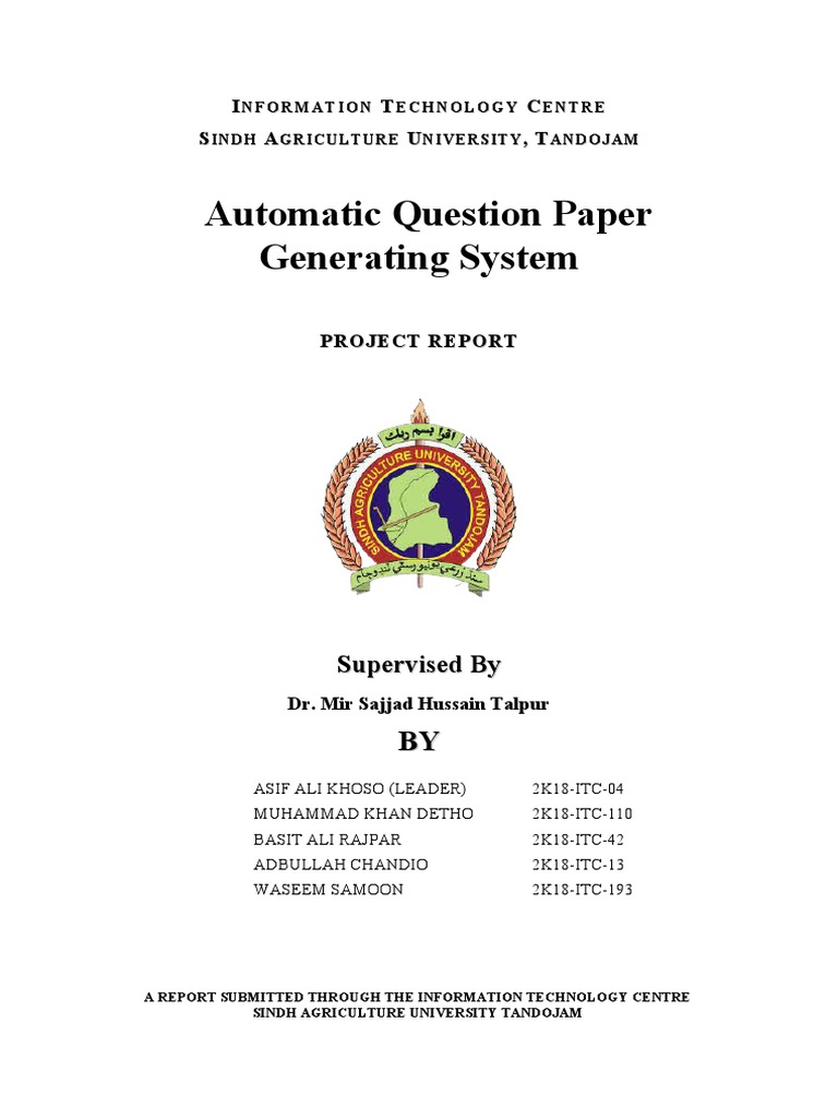 PROJECT REPORT Automatic Question Paper Generating System | PDF | Html Element | Html