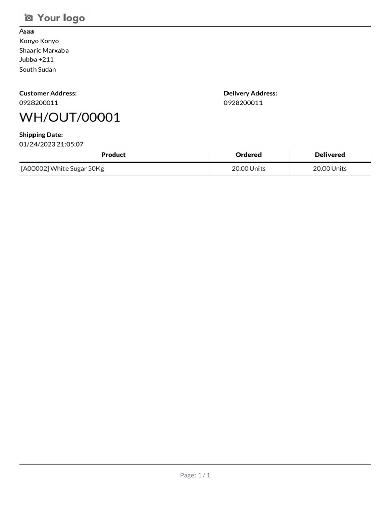 Delivery Slip - 0928200011 - WH - OUT - 00001 | PDF