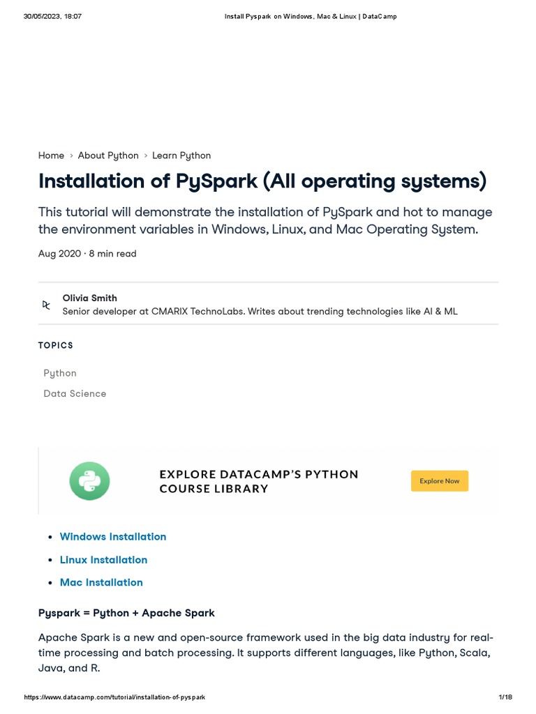 Install Pyspark On Windows, Mac & Linux - DataCamp - 1 | PDF | Apache Spark | Java (Programming ...