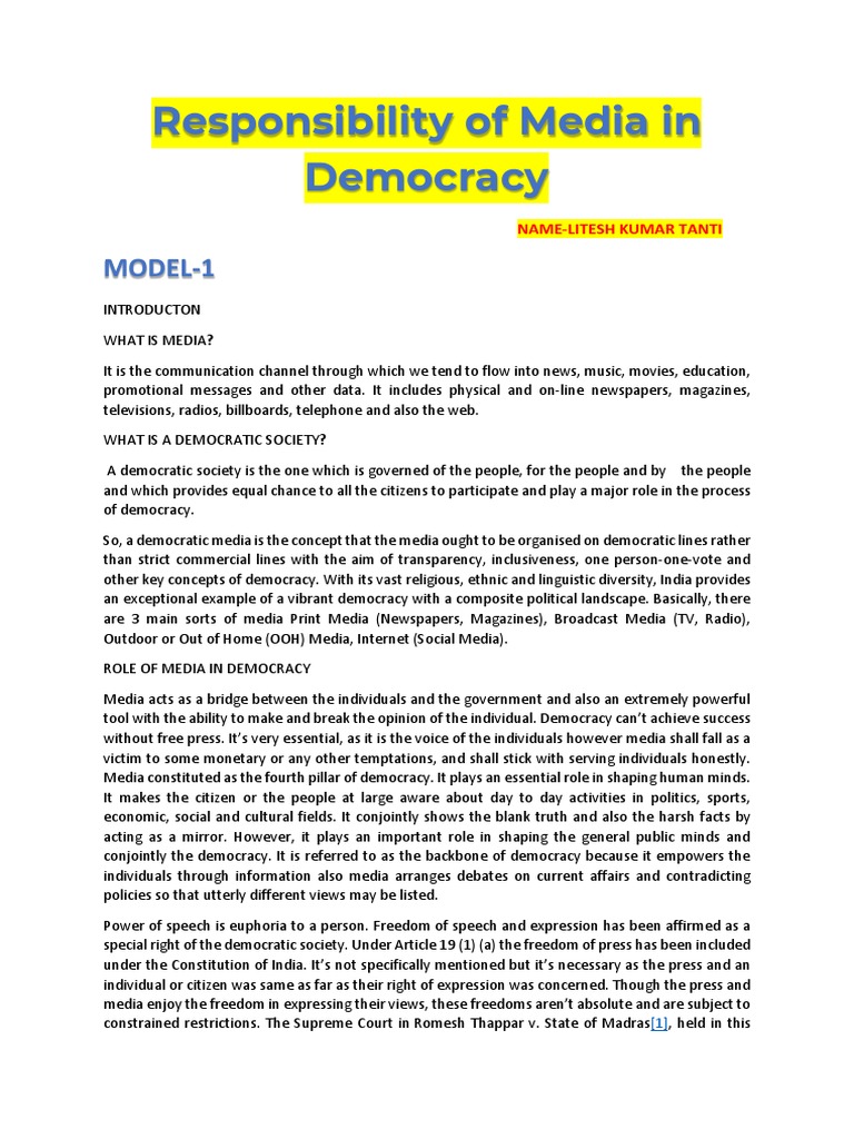 Responsibility of Media in Democracy | PDF | Mass Media | Government