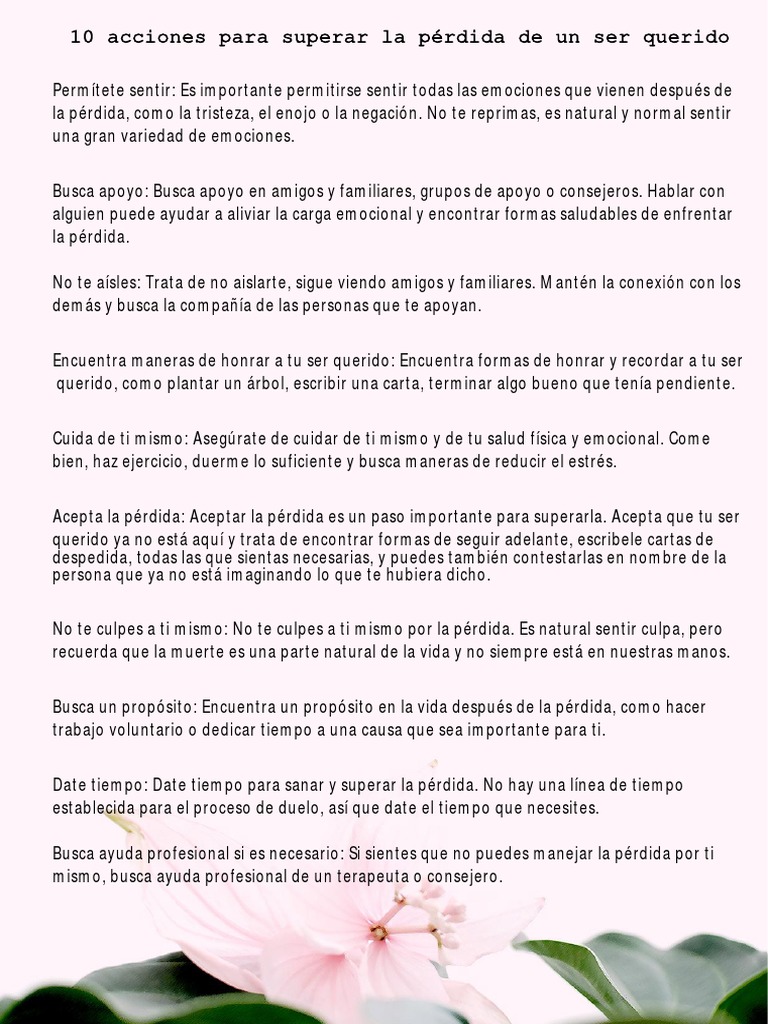 10 Acciones Para Superar La Pérdida De Un Ser Querido Pdf