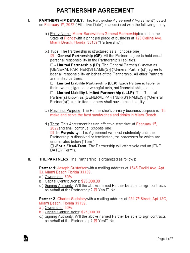SAMPLE Partnership Agreement | PDF