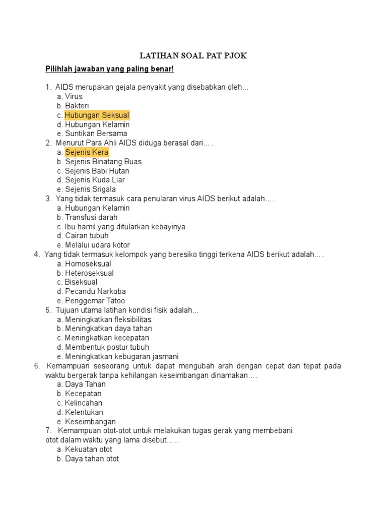 Latihan Soal Pjok Kelas Xi | PDF