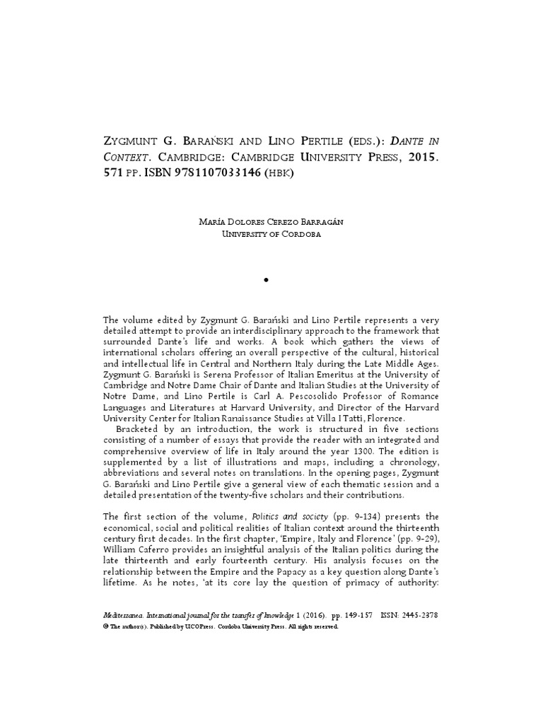 Dante's Context: Interdisciplinary Insights | PDF