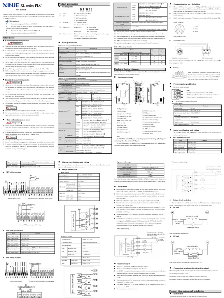 XL Series PLC Fast Manual | PDF