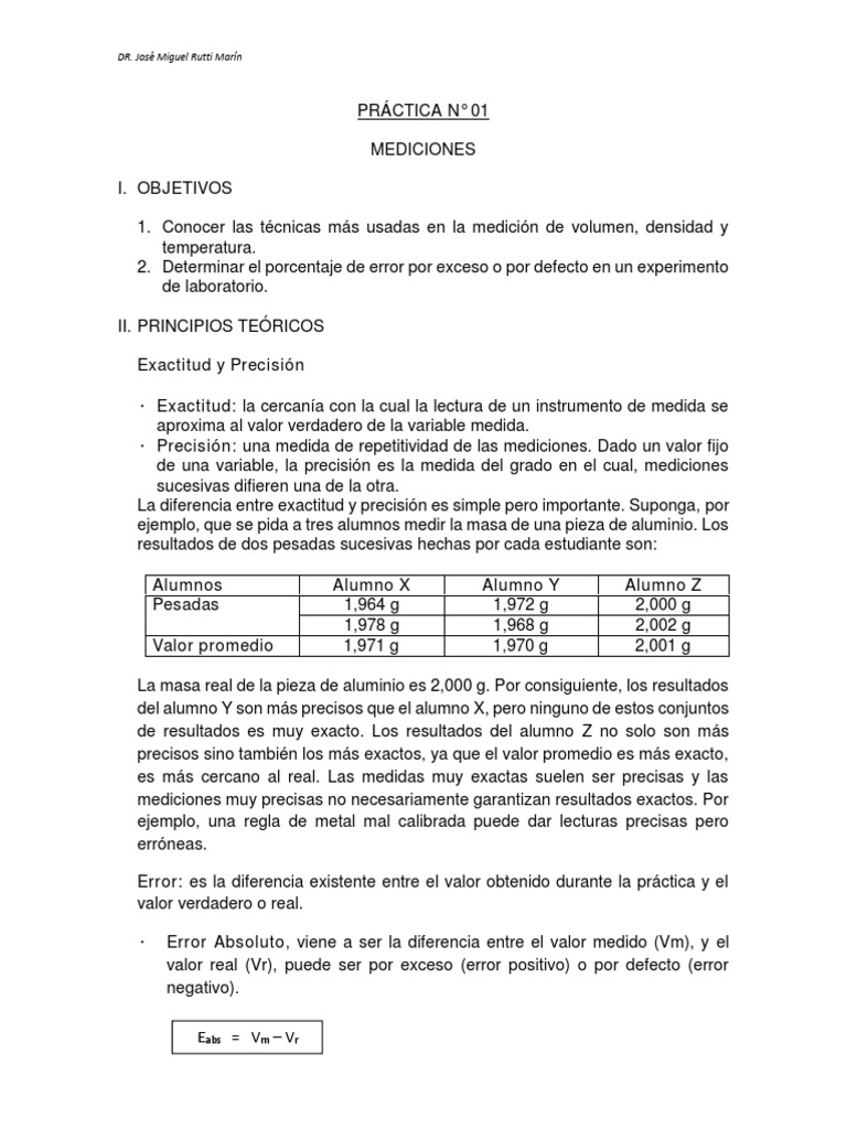 PRÁCTICA #1 Mediciones Quimica - General | PDF | Densidad | Medición