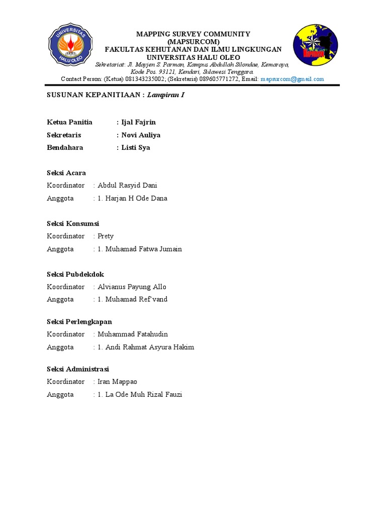 Susunan Panita, Agenda Acara Dan Naskah Pelantikan Dan Raker-1 | PDF