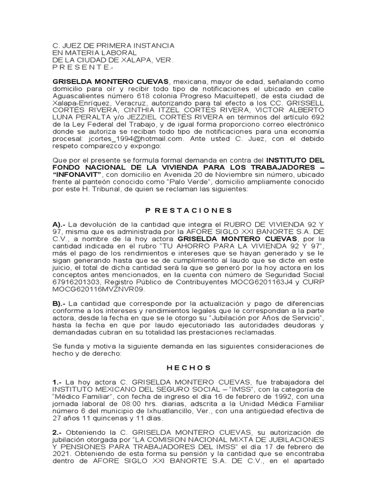 Demanda Devolución Saldo de Subcuenta | PDF | Jubilación | Pensión