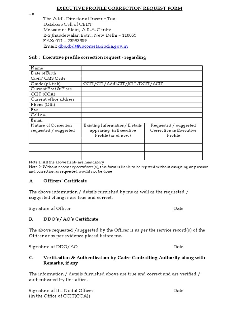 Executive Profile Correction Form | PDF