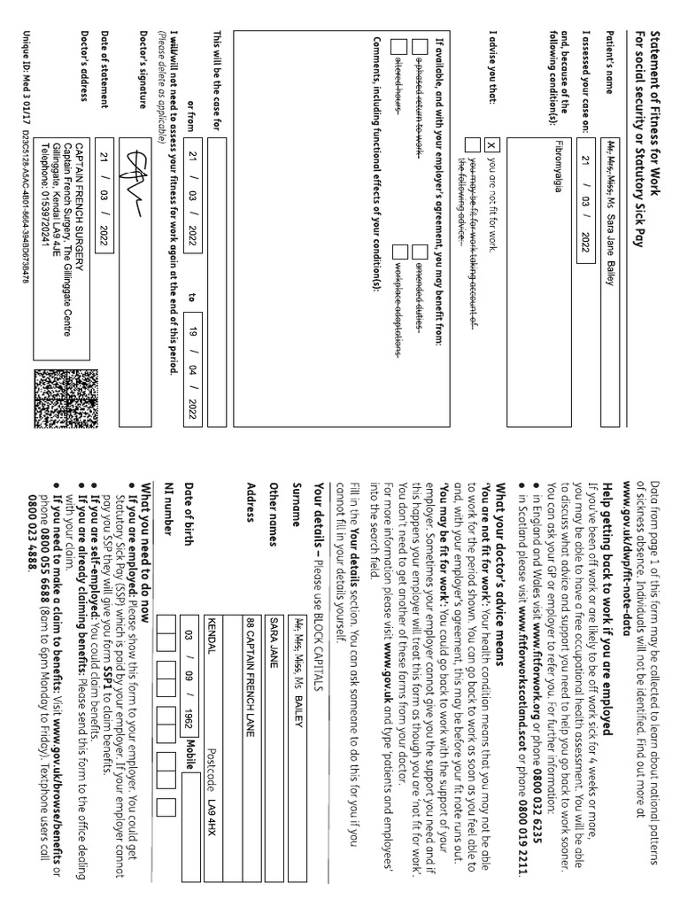 SB 21:03 Fit Note | PDF