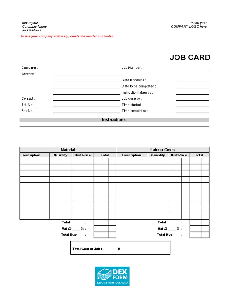 Job Card Template for Manufacturing | PDF