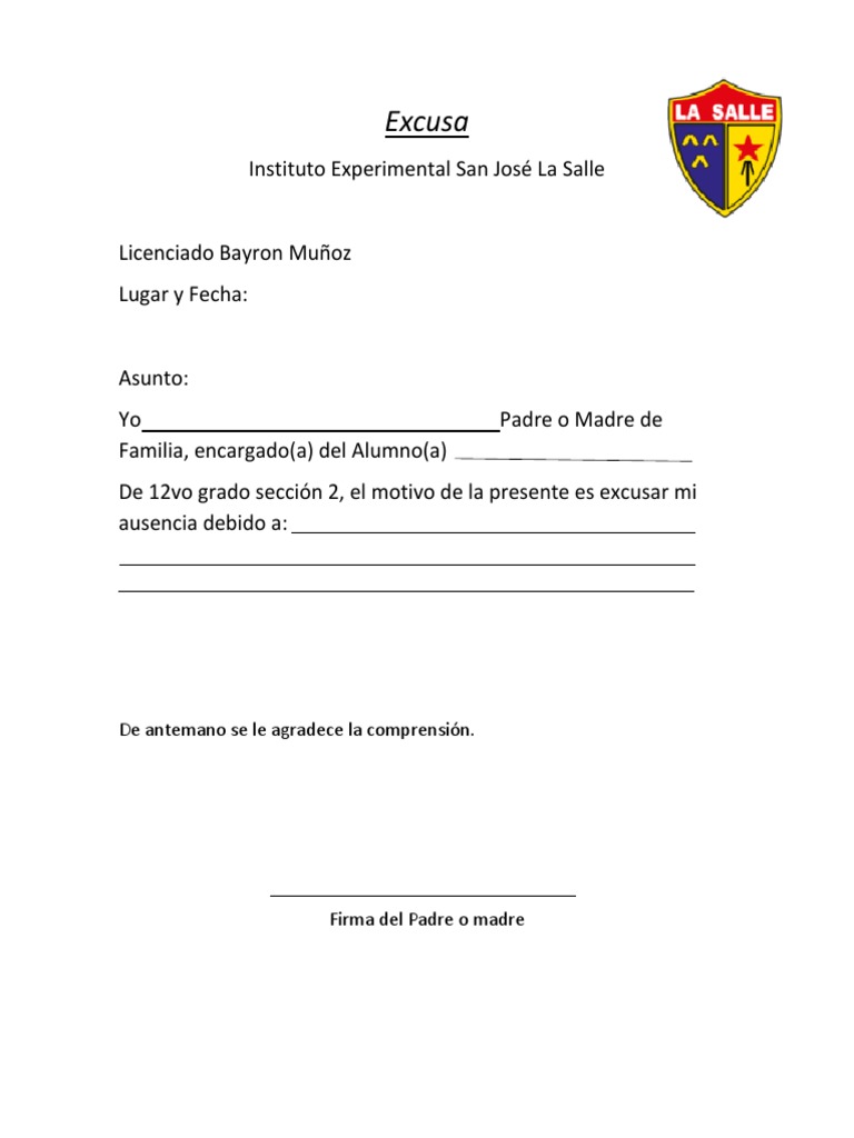 Excusa Plantilla | PDF