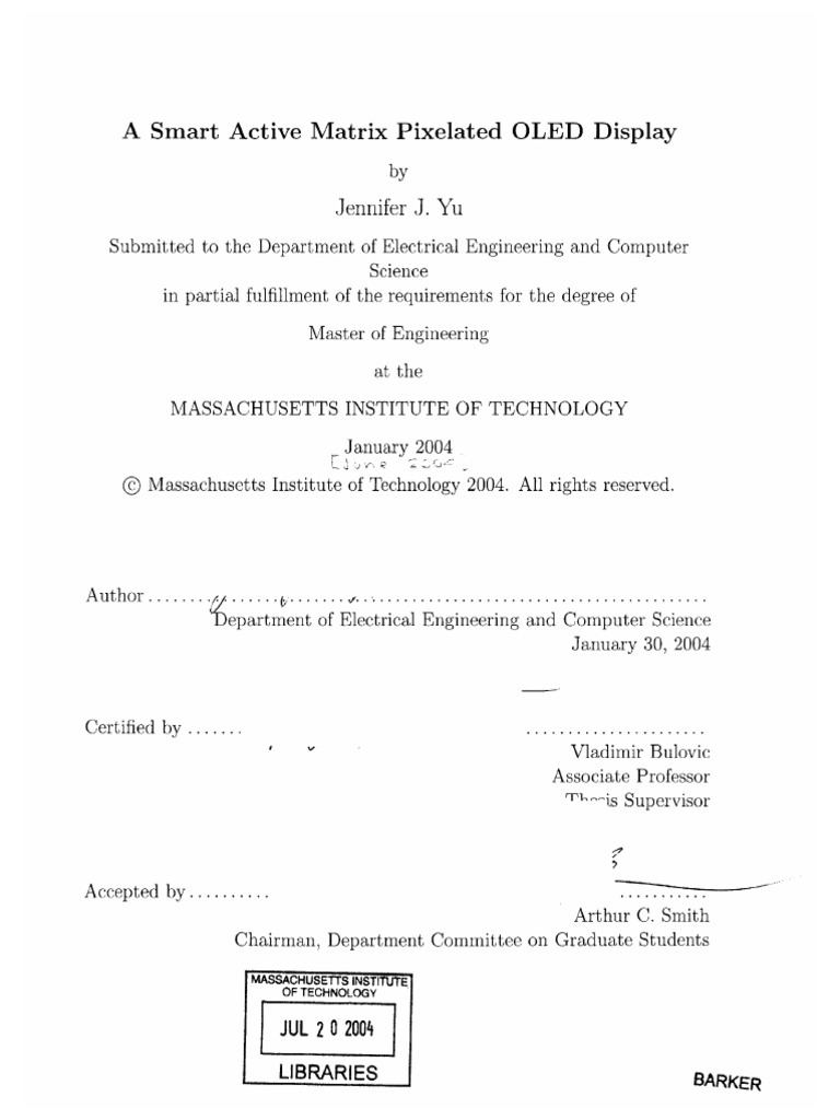 A Smart Active Matrix Pixelated OLED Display: Jennifer J. Yu | PDF | Oled | Liquid Crystal Display
