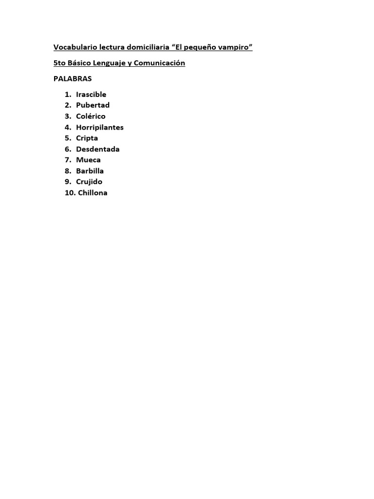 Vocabulario de "El pequeño vampiro" | PDF | Ficción general