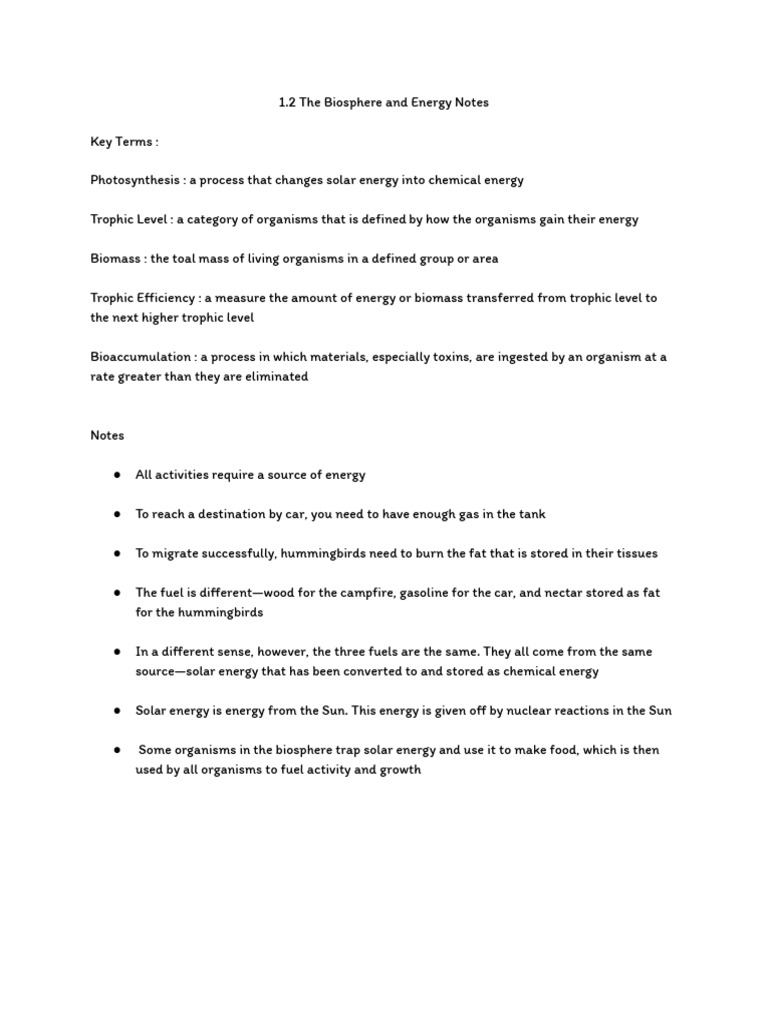 1.2 The Biosphere and Energy Questions | PDF | Photosynthesis | Food Web