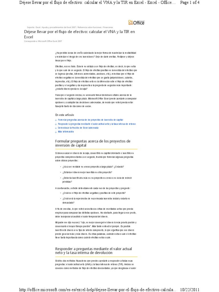 TIR y VNA en Excel | PDF | Tasa interna de retorno | Economias