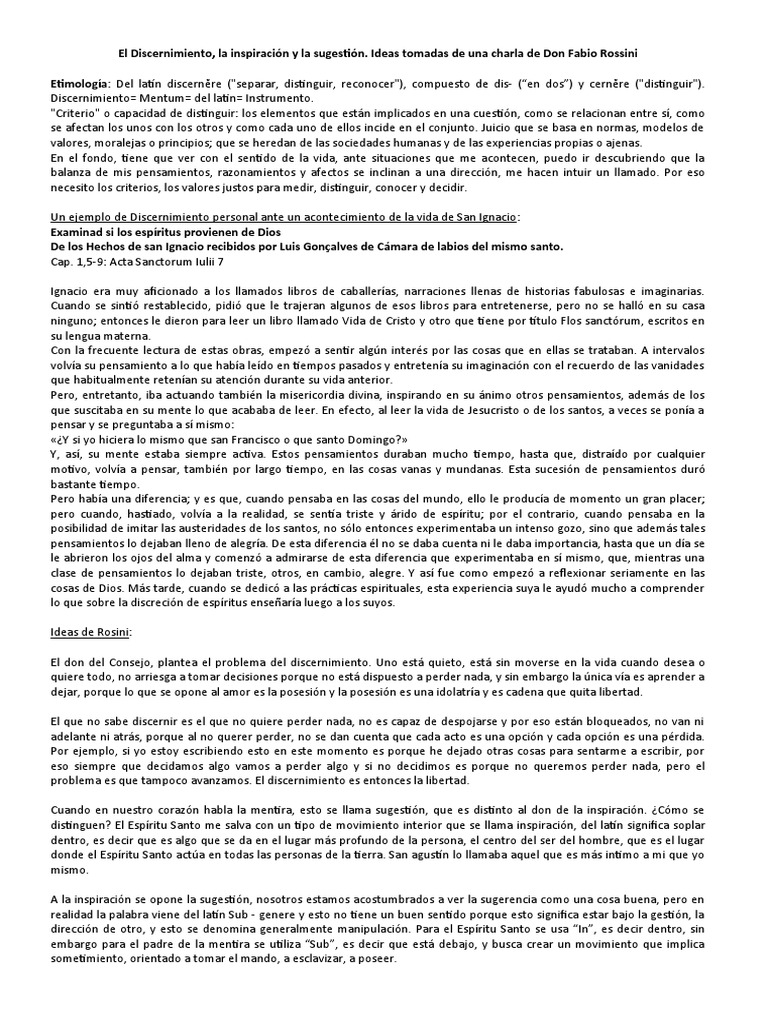 Sobre El Discernimiento de Los Espíritus. Sugestión - Inspiración Ideas ...