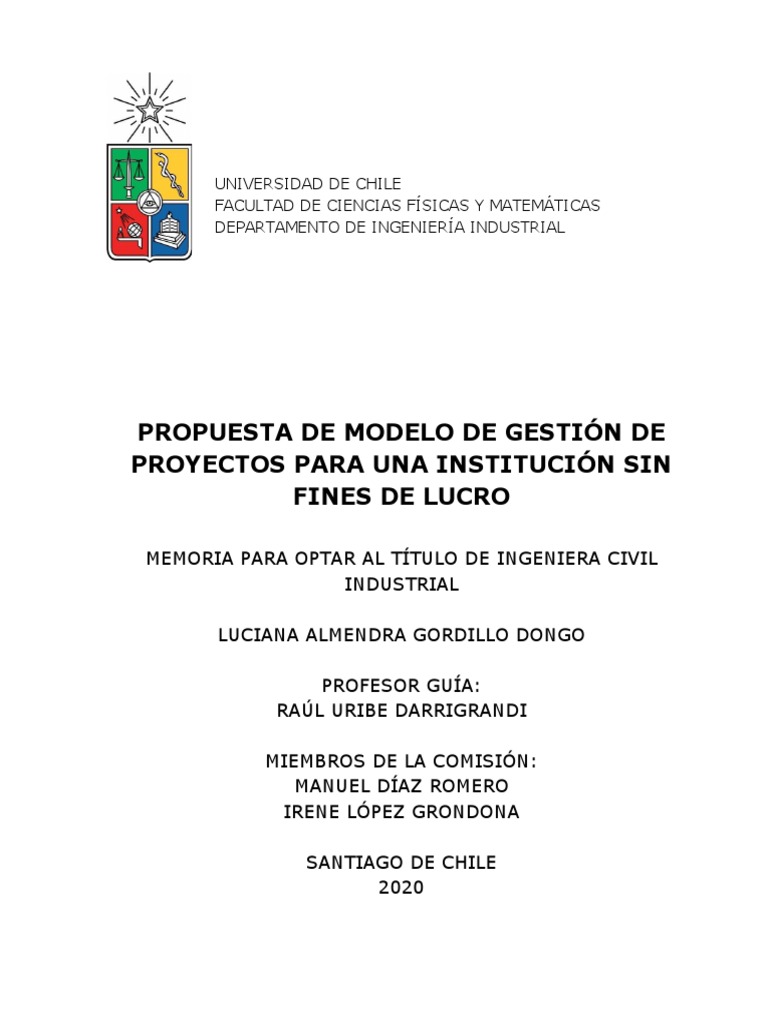Propuesta de Un Modelo de Gestión de Proyectos para Una Institución Sin Fines de Lucro | PDF ...