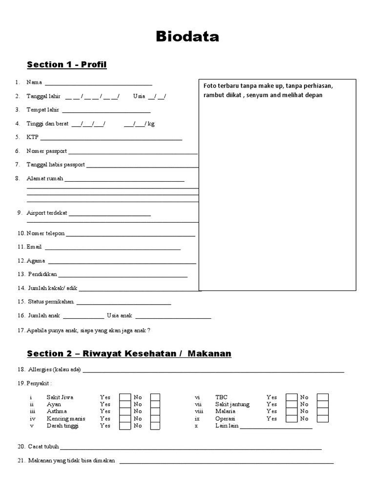 Biodata Form Indo | PDF