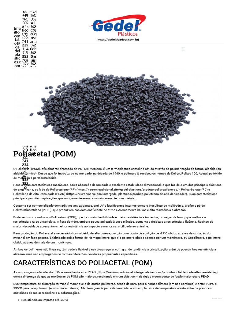 Poliacetal Pom Gedel Plásticos Pdf Polímeros Química Física