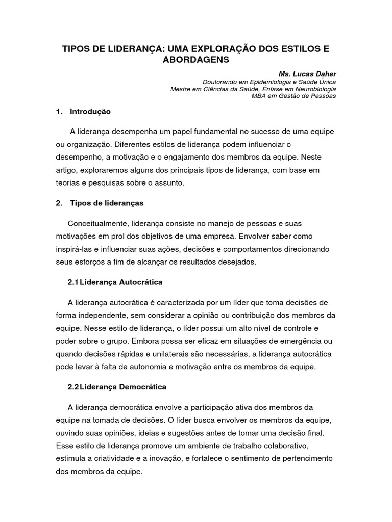 Tipos de Liderança | PDF | Liderança | Motivação