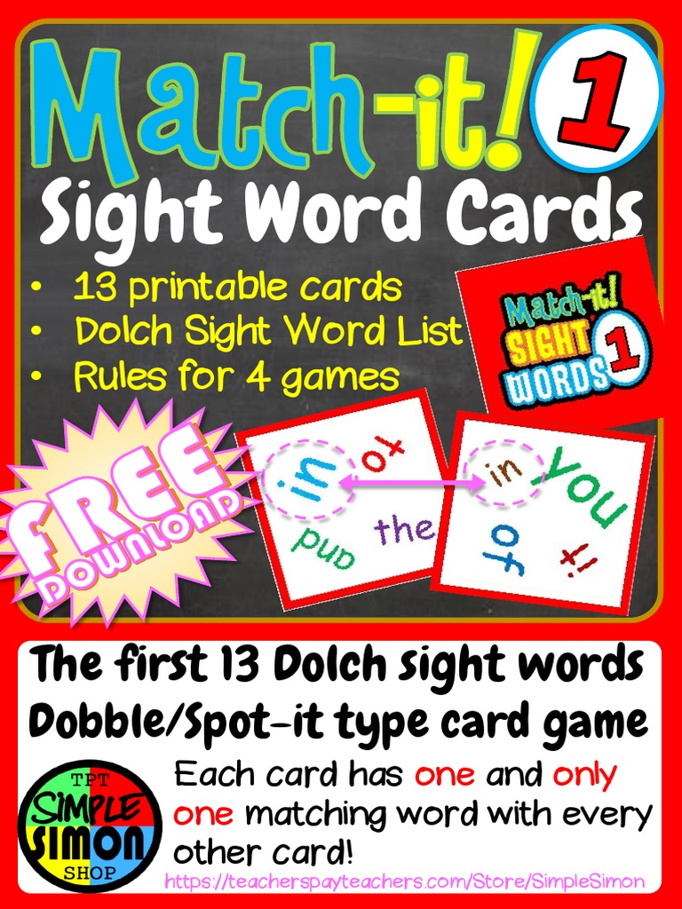 Sight Word Card Game Dobble Spot Ittypegame Set 1 | PDF
