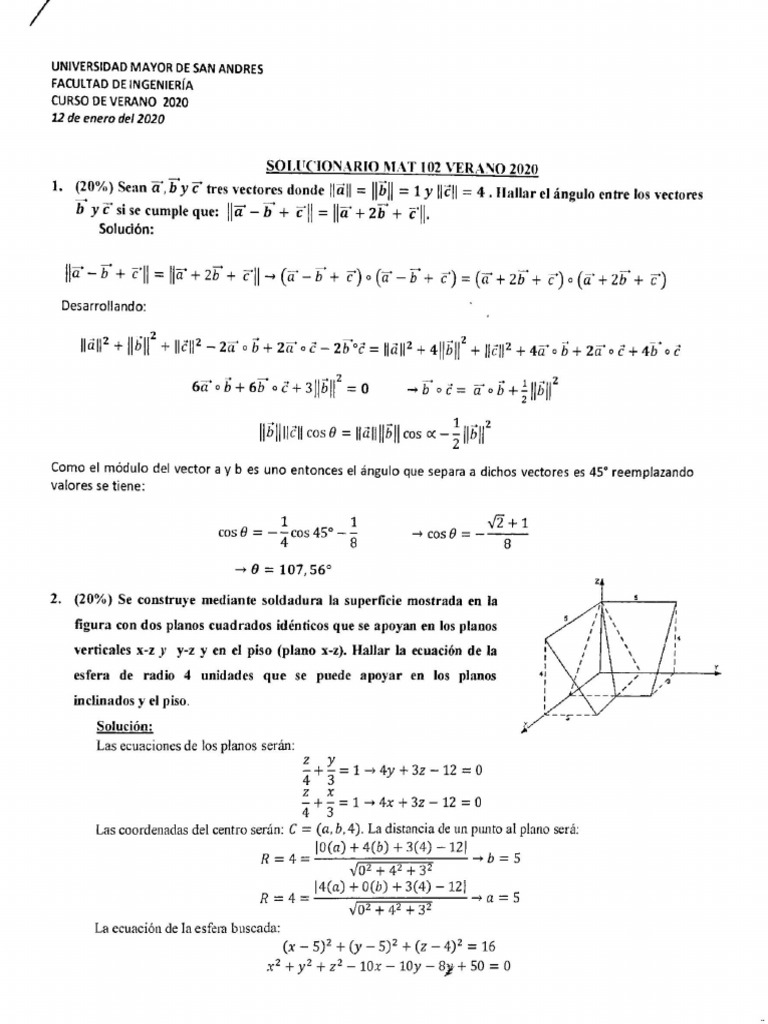 Examenes Resueltos MAT 102 2do Parcial Verano 2020 | PDF Examenes Resueltos MAT 102 2do Parcial Verano 2020 | PDF