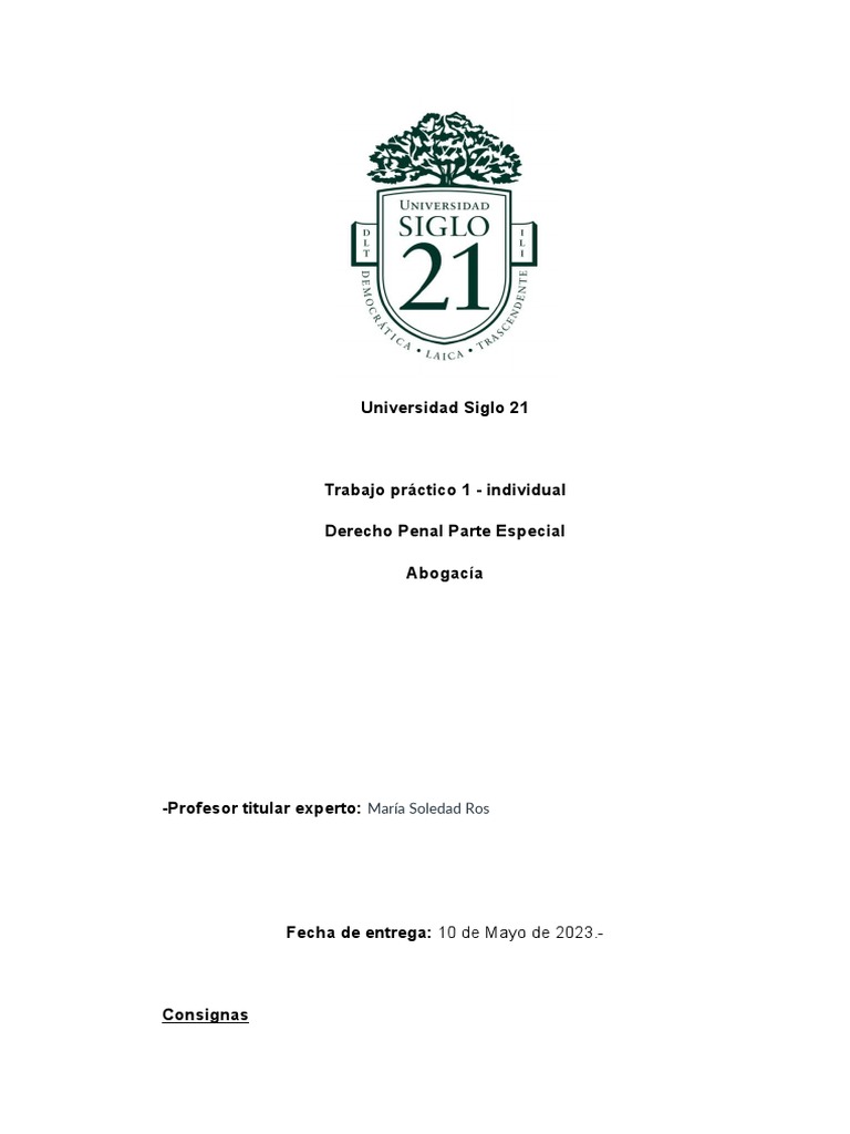 TP 2 - Individual | PDF | Derecho penal | Violencia