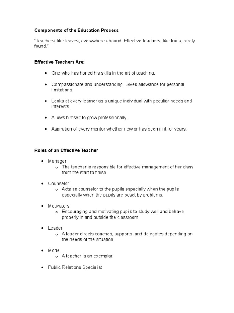 Components of The Education Process | PDF | Teachers | Curriculum