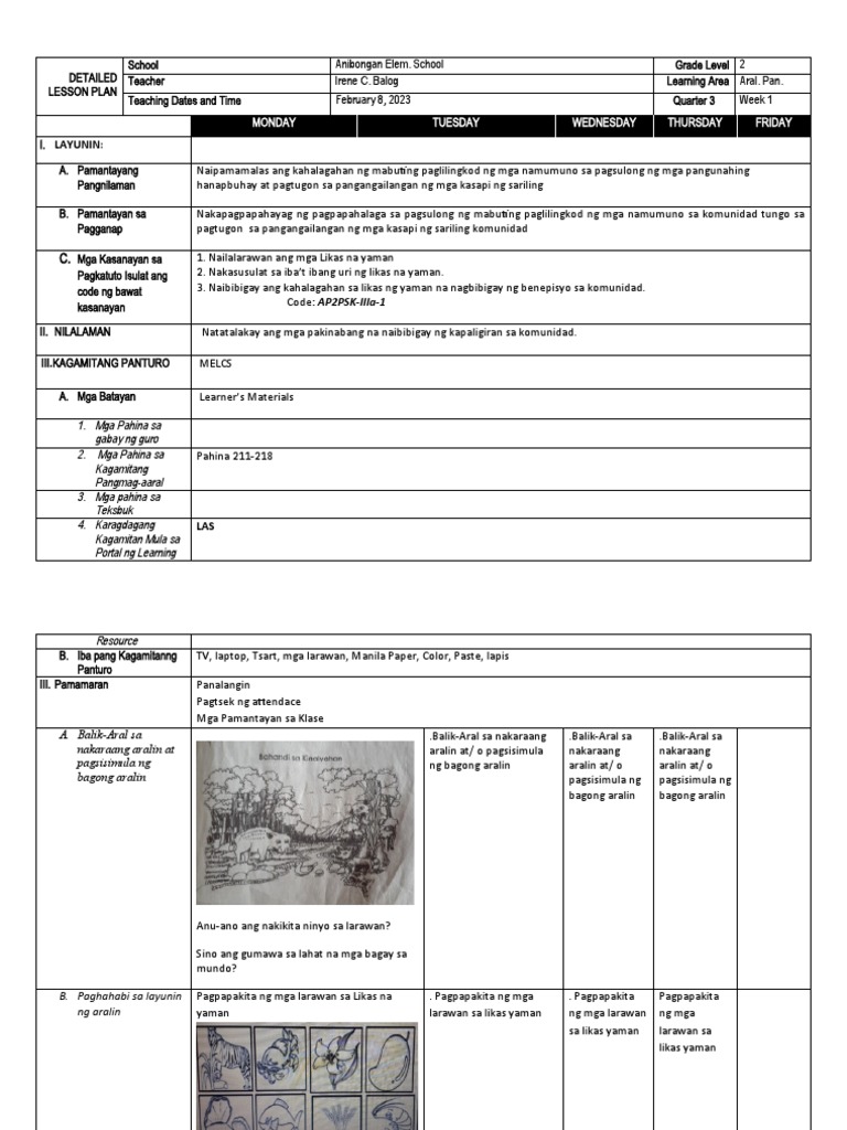Daily Lesson Log DLL Aral Pan Q3 Week 1 SY.2022 2023 | PDF