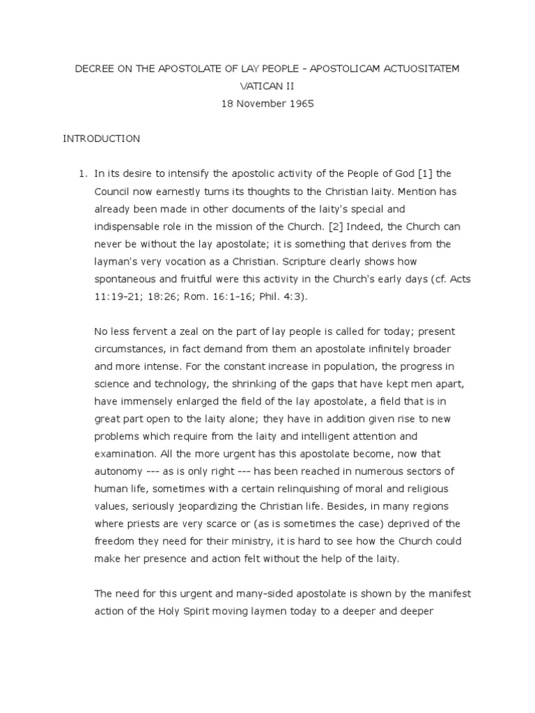 TH 6 - Decree On The Apostolate of Lay People | PDF | Laity | Catholic ...