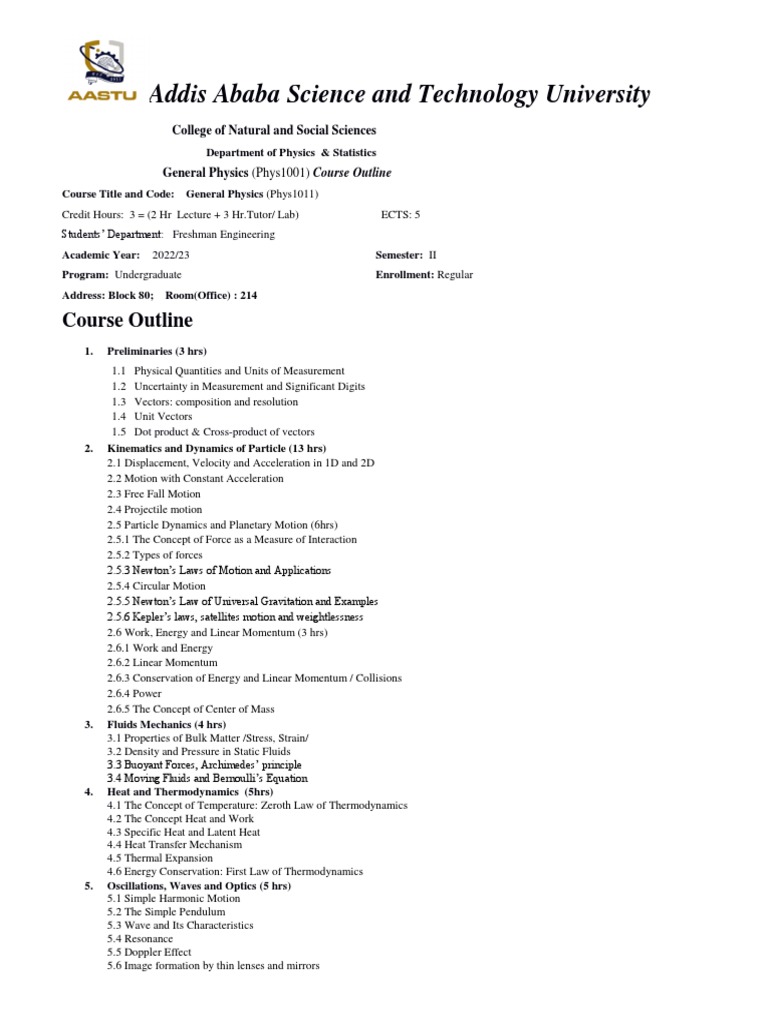 General Physics Course Outline | PDF | Momentum | Force