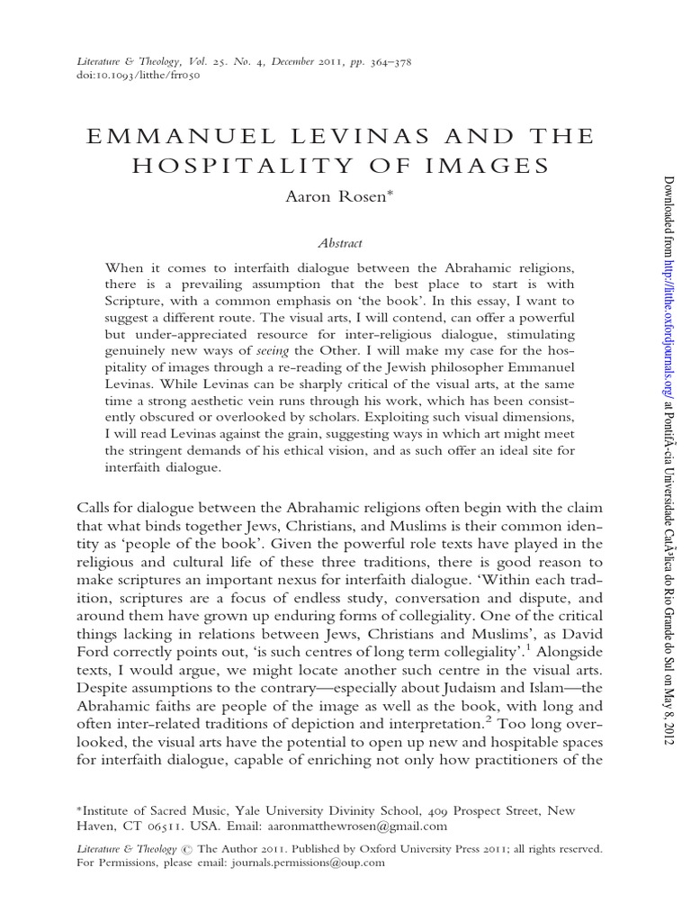 Rosen, A. - Levinas and The Hospitality of Images | PDF | Interfaith ...