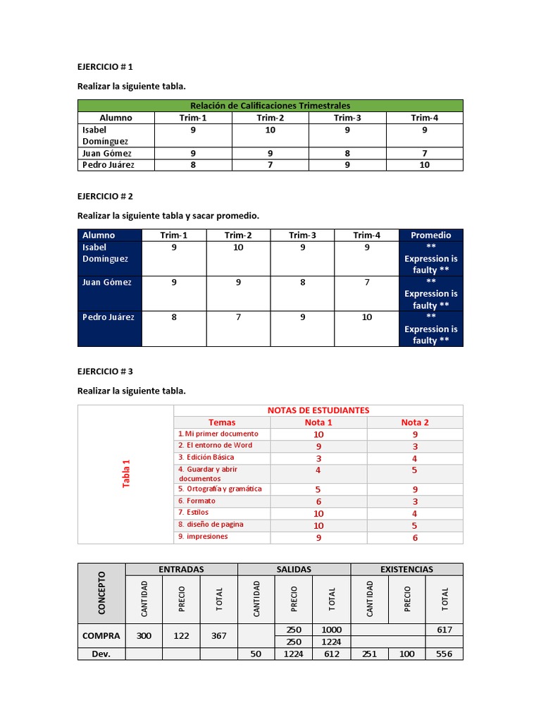 Practica Manejo de Tablas | PDF