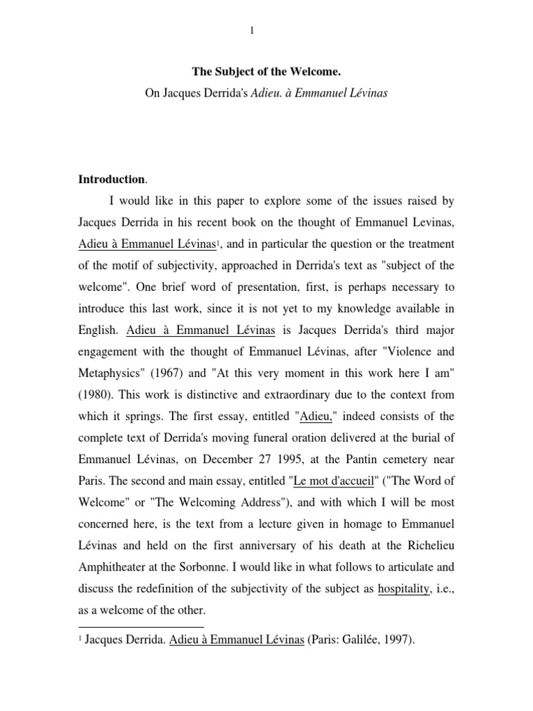 Raffoul, François - The Subject of The Welcome - Derrida On Hospitality ...