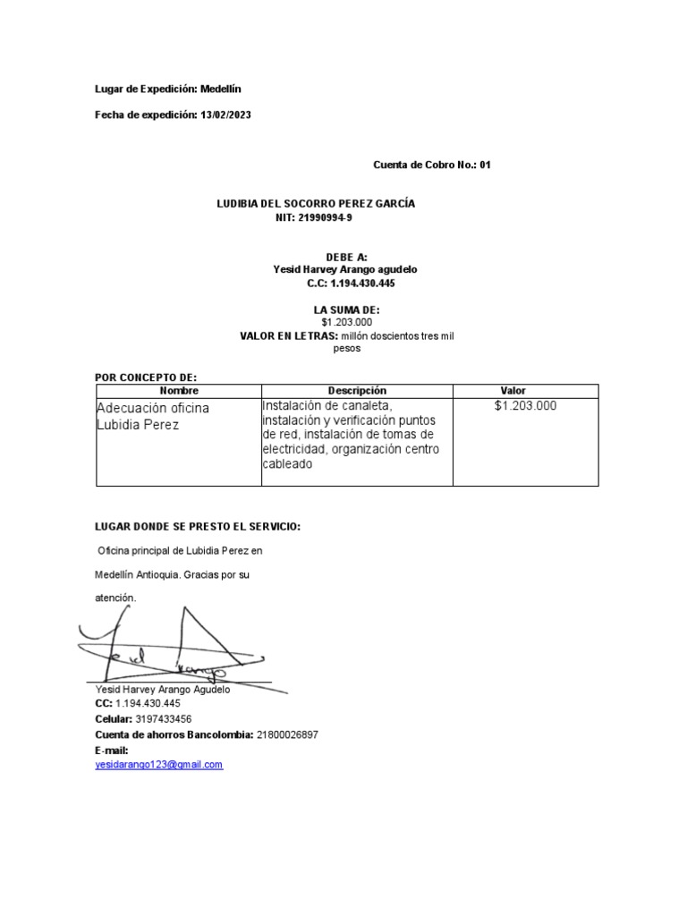 Cuenta de Cobro | PDF