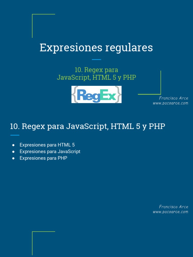 10 Expresiones Regulares Con HTML JS PHP | PDF | Expresión regular | HTML5 10 Expresiones Regulares Con HTML JS PHP | PDF | Expresión regular | HTML5