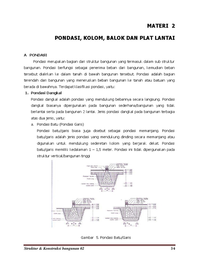 Materi 2 Pondasi Kolom Balok Plat Lantai | PDF