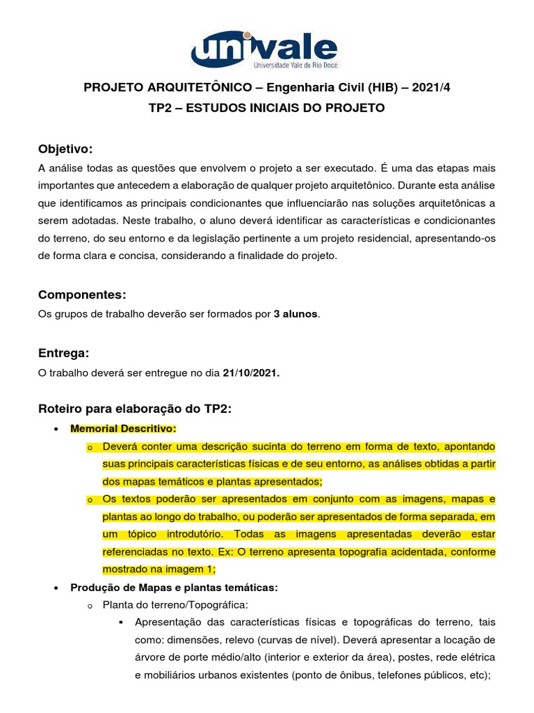 TP2 - Estudos Iniciais de Projeto - PA - 2021.4 | PDF | Ciências e Matemática | Tecnologia e ...